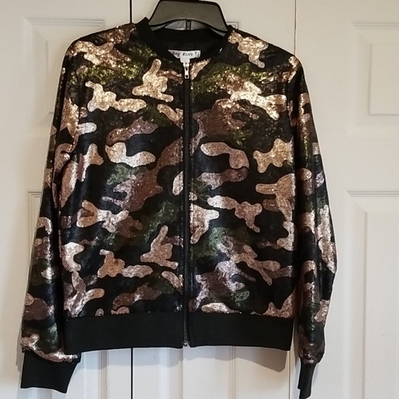 Say What? | Jackets & Coats | Sequin Camouflage Bomber Jacket | Poshmark